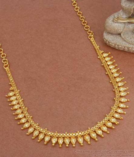 Grand Gold Single White Stone Mullaipoo Necklace Kerala Jewelry NCKN1708