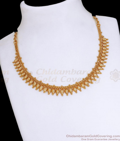 Grand Gold Single White Stone Mullaipoo Necklace Kerala Jewelry NCKN1708