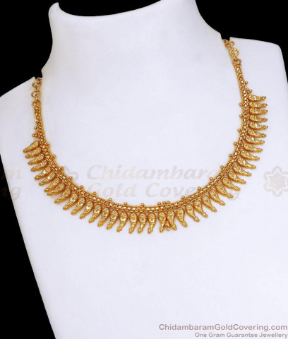 Grand Gold Single White Stone Mullaipoo Necklace Kerala Jewelry NCKN1708