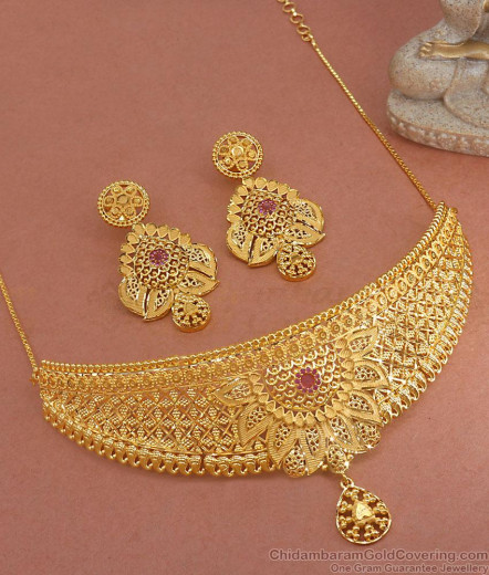 Bridal Choker Set Gold Necklace Design for Marriage NCKN1025
