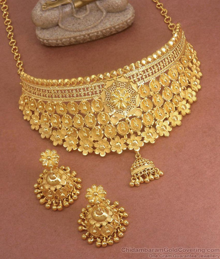 Full Neck Bridal Choker Gold Imitation Necklace Design for Brides And ...