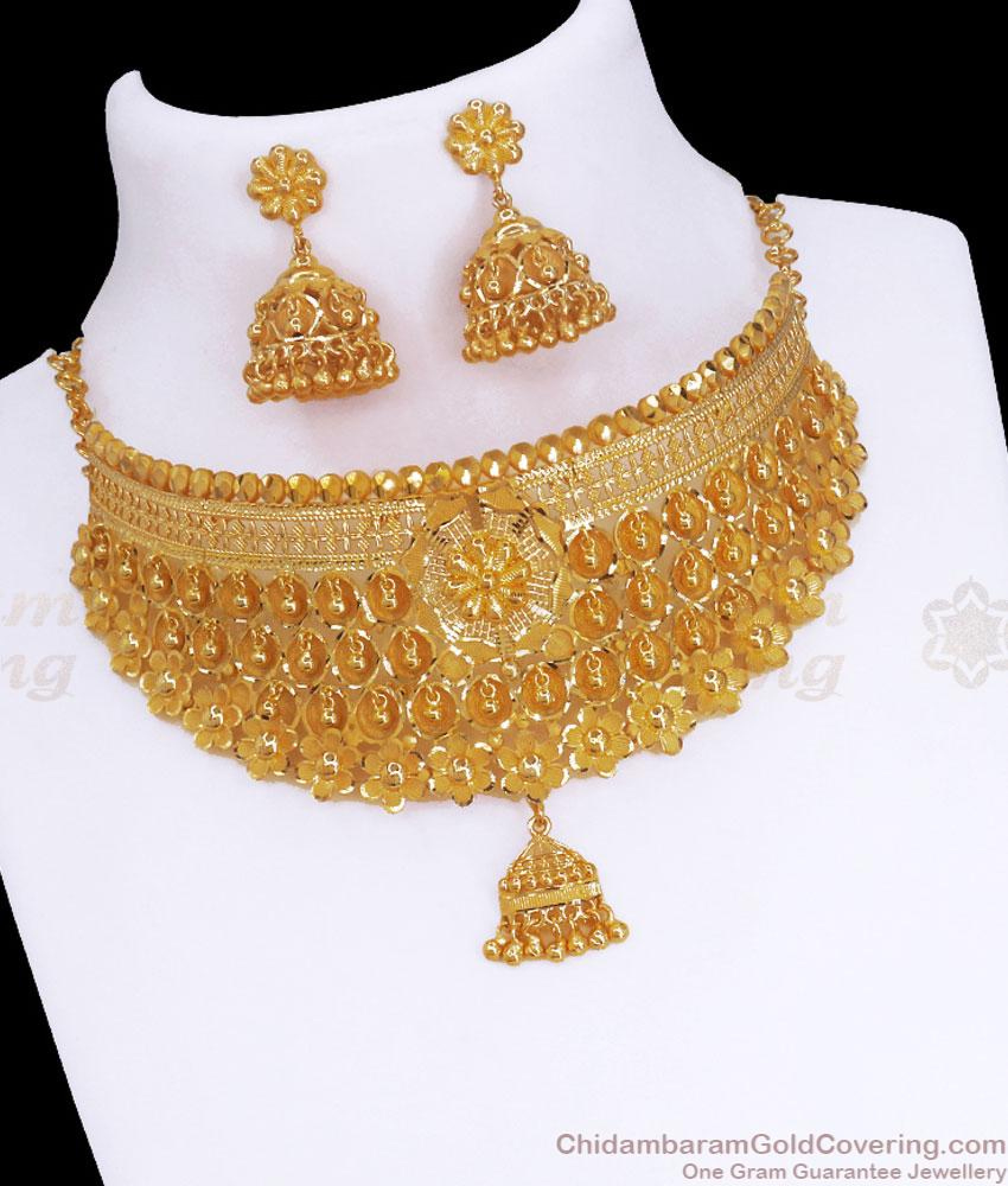 Indian Bridal 2 Gram Gold Choker Necklace Earring Combo NCKN3212
