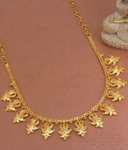 Grand Gold Single White Stone Mullaipoo Necklace Kerala Jewelry NCKN1708