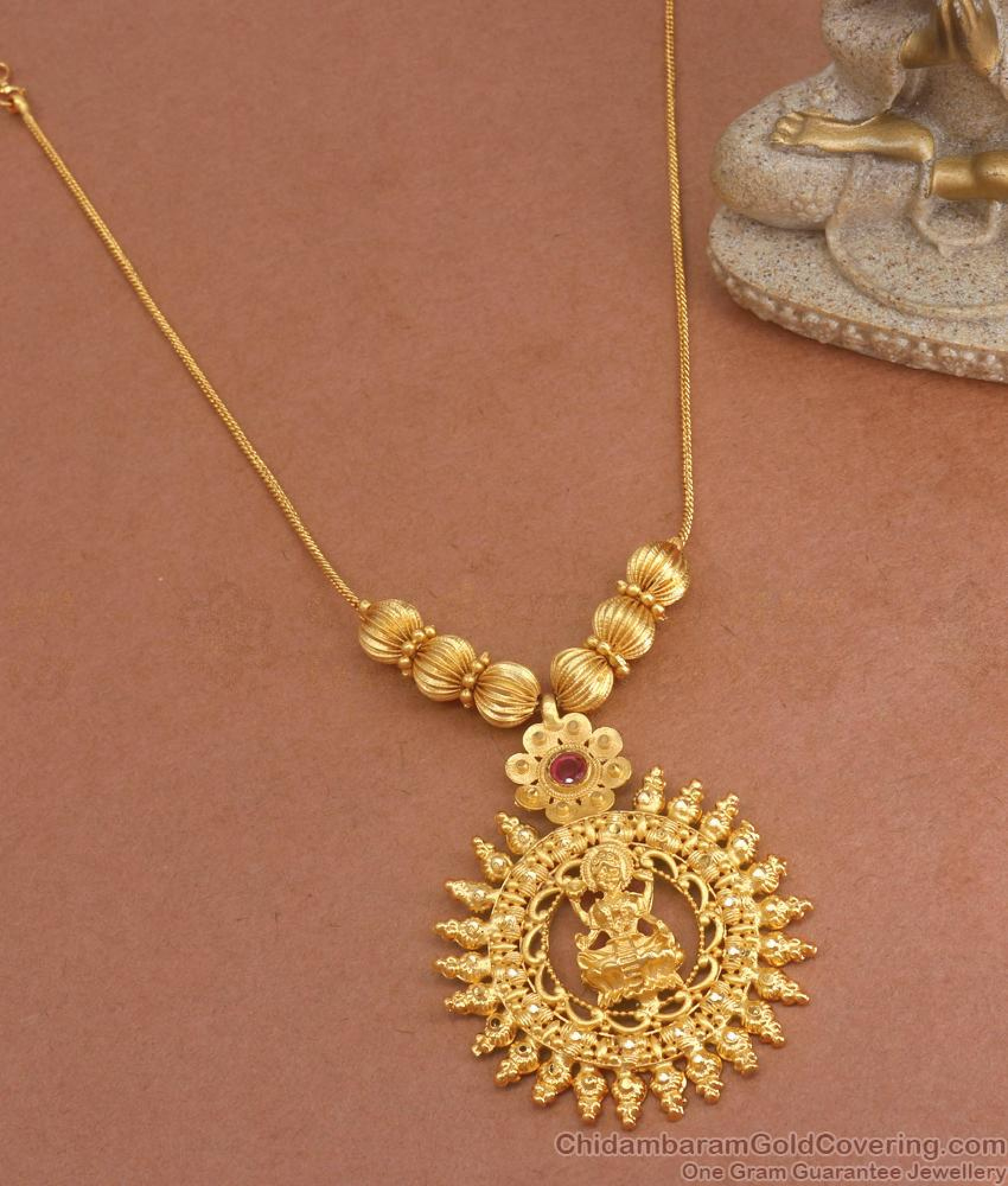 Two Gram Gold Lakshmi Necklace Ruby Stone Design NCKN3230