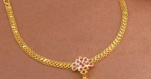 Traditional Impon Chain Necklace Designs In Ruby Stone NCKN3236