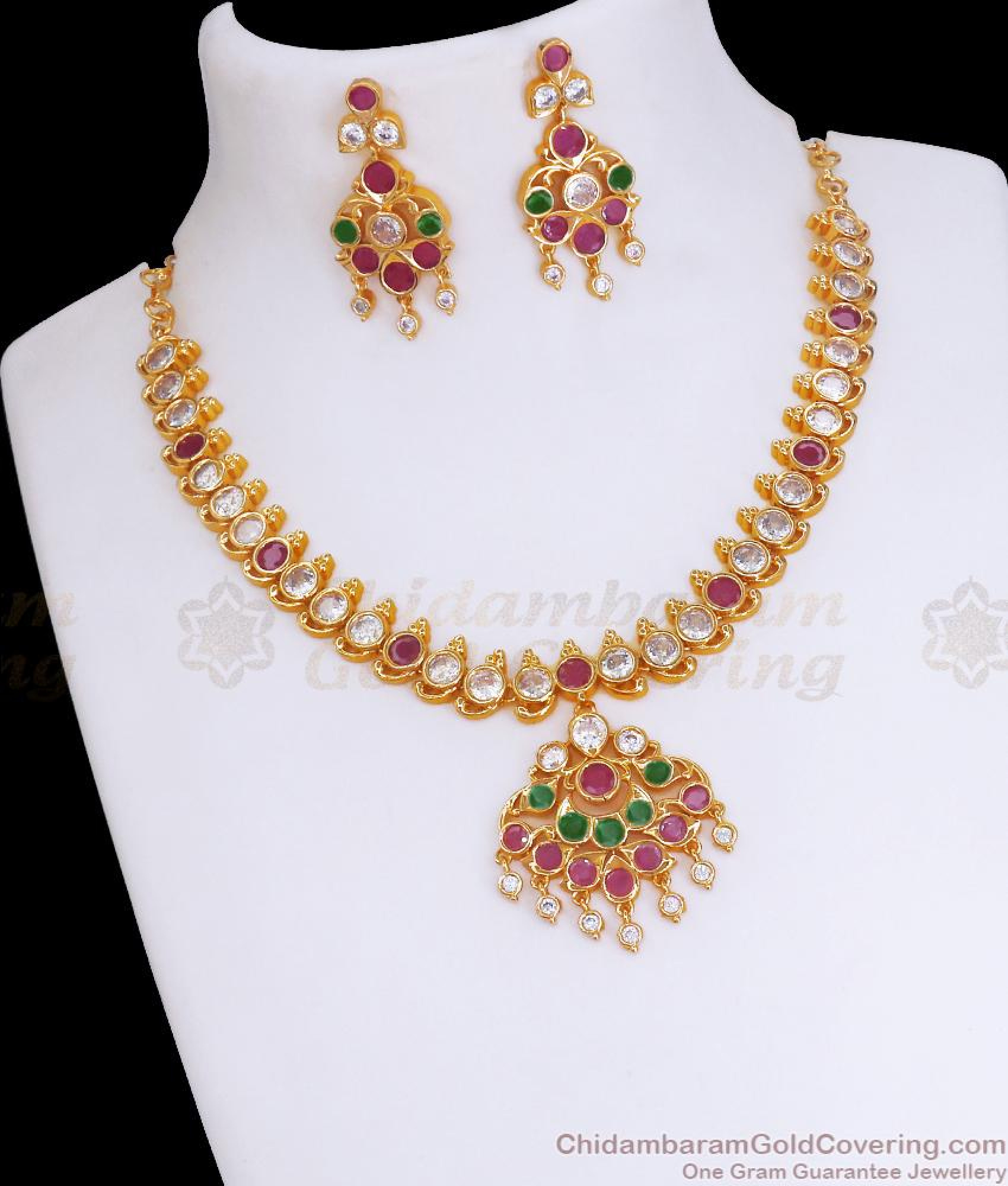 Stunning Multi Stone Impon Necklace Earrings Combo Set NCKN3240