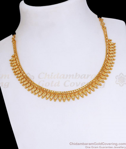 Grand Gold Single White Stone Mullaipoo Necklace Kerala Jewelry NCKN1708
