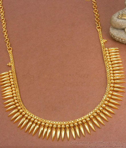 Grand Gold Single White Stone Mullaipoo Necklace Kerala Jewelry NCKN1708