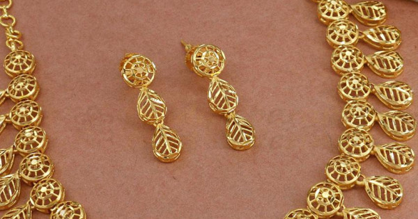 Grand Two Gram Gold Necklace Earring Bridal Set NCKN3338