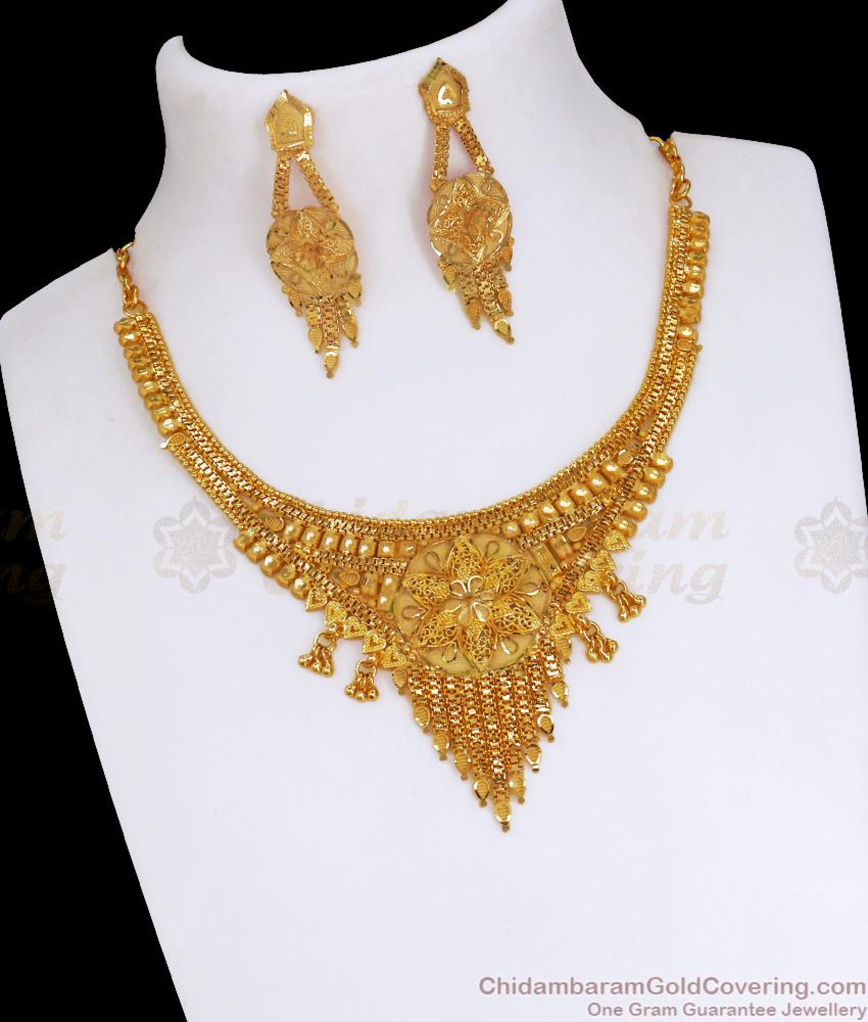 24K Pure Gold Tone Necklace Earring Calcutta Gold Jewelry NCKN3341