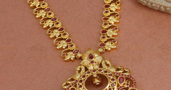 Grand Full Ruby Gold Necklace Design For Weddings NCKN3348