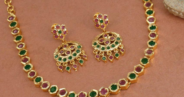 Pure Impon Wedding Necklace Set Gati Stone Jewelry NCKN3356