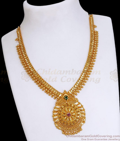 Buy Gold Plated Light Weight Necklace Lakshmi Ruby Stone Design NCKN3260