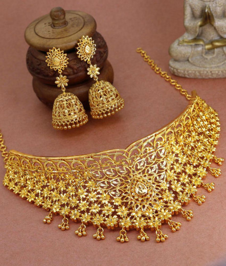 Bridal Choker Set Gold Necklace Design for Marriage NCKN1025