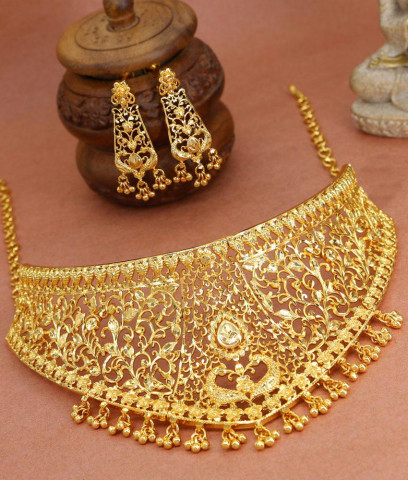 Attractive Full Gati Green Stone Impon Gold Haram Attigai Model Jewelry ...