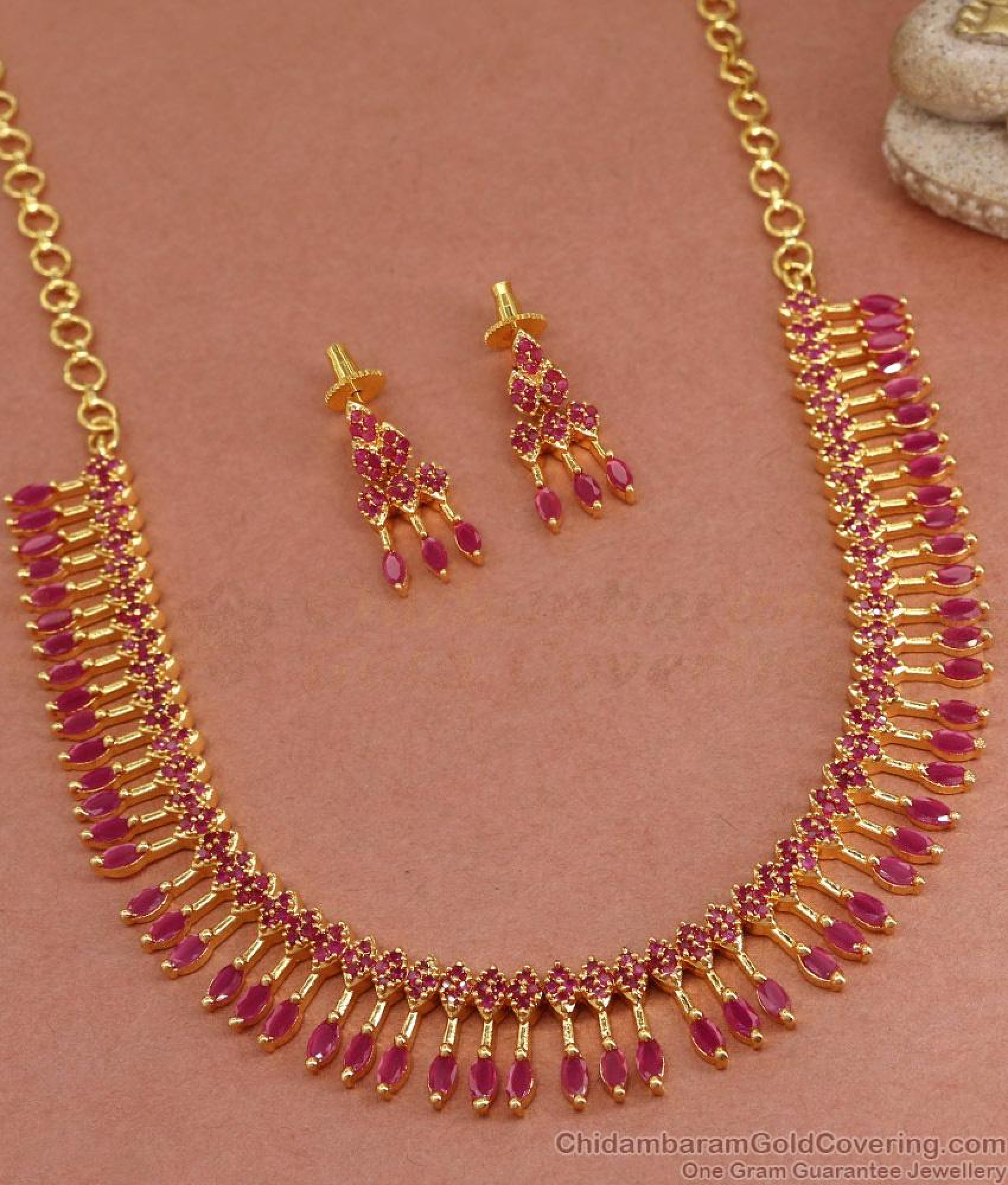 Stunning Ruby Stone Gold-Plated Necklace Set with Earrings NCKN3428