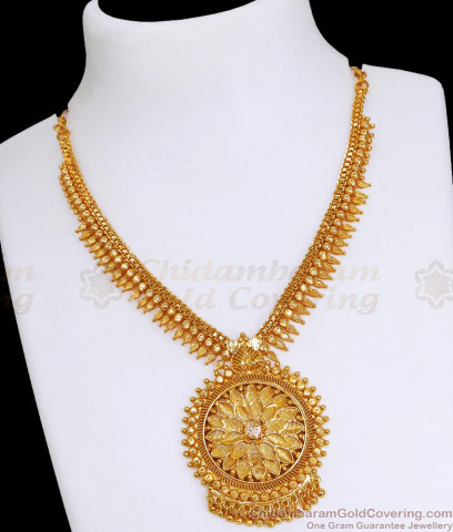 Traditional Kerala Kasu Mala Ruby Stone Gold Necklace NCKN2294