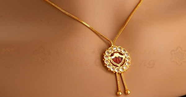 Elegant Red Palakka Stone Diamond Necklace 1 Gram Gold Jewellery NCKN3462