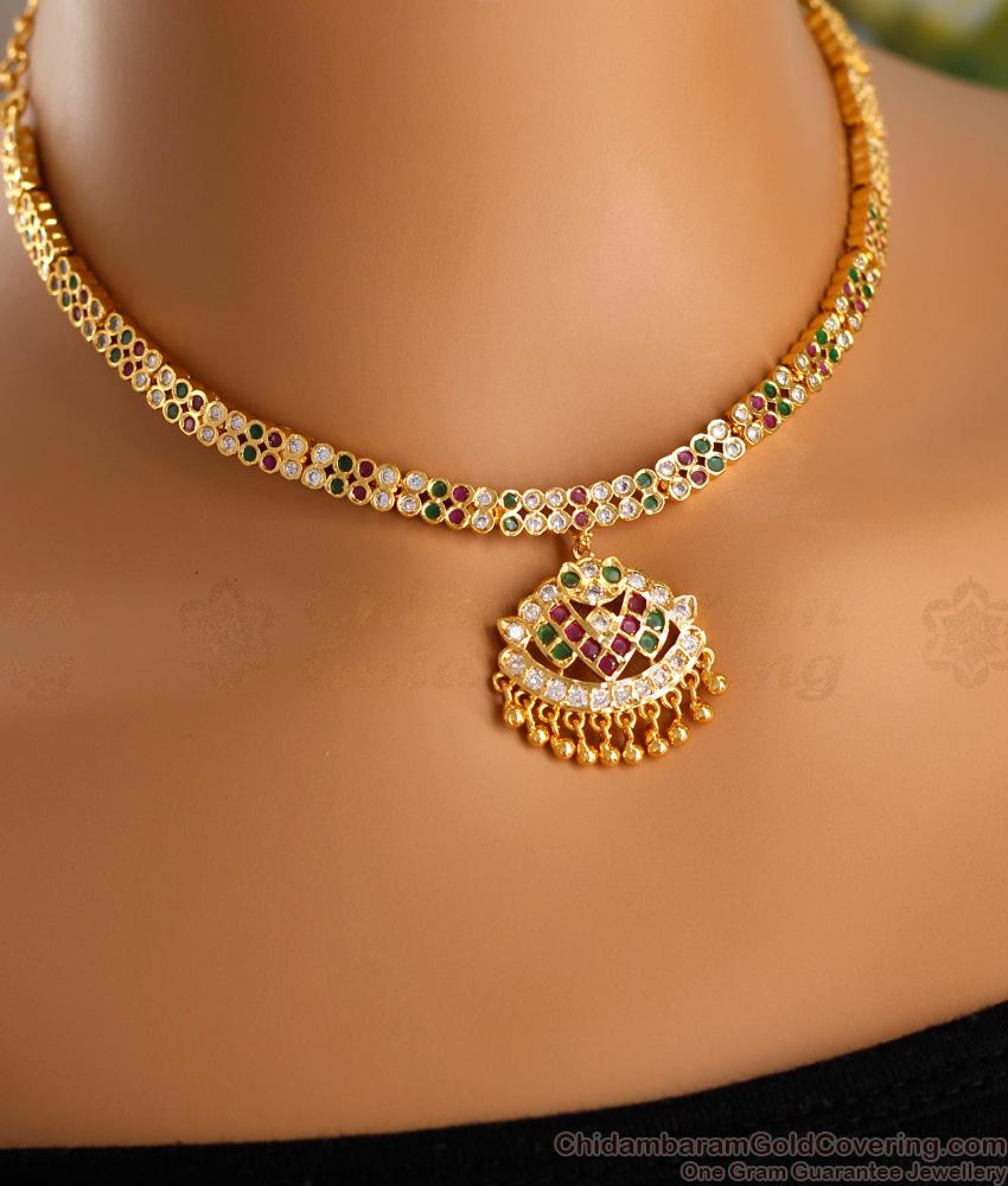First Quality Impon Choker Necklace Multistone Design NCKN3502
