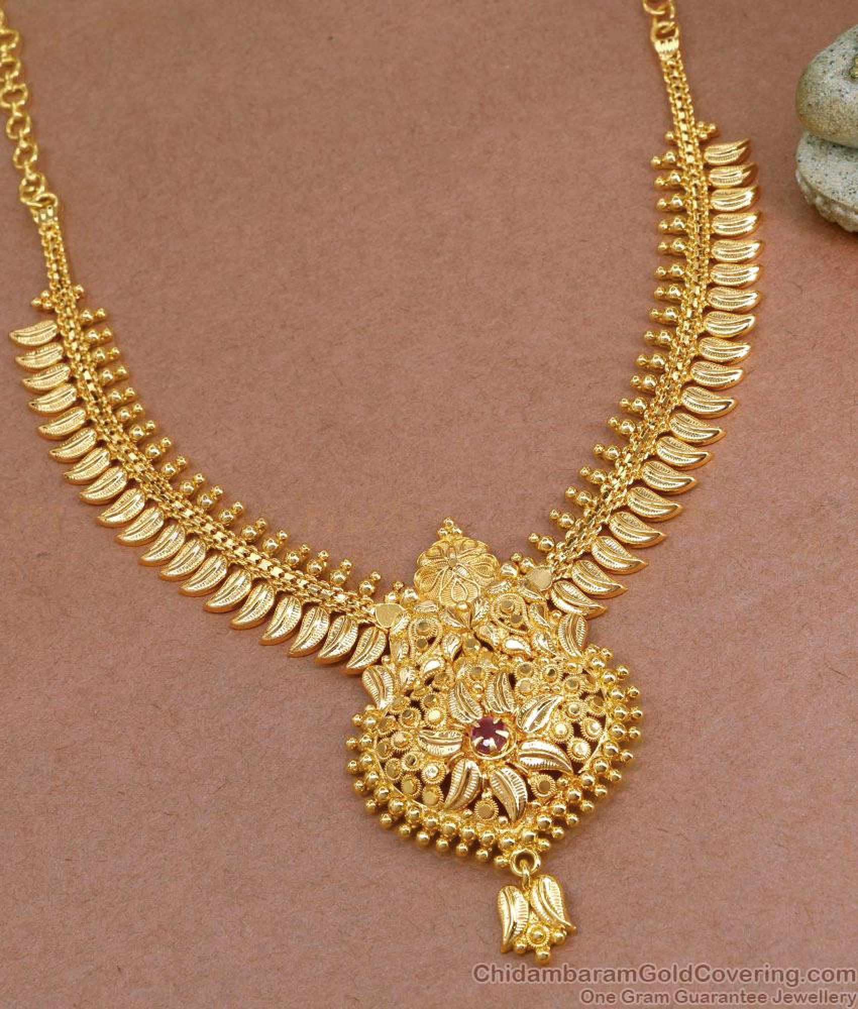 New Model Ruby Stone Gold Plated Necklace Mullaipoo Design For Wedding ...