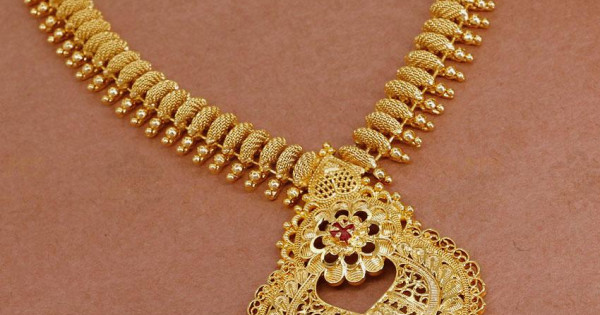 Heart Shaped Real Gold Look Net Pattern Necklace For Women NCKN3644