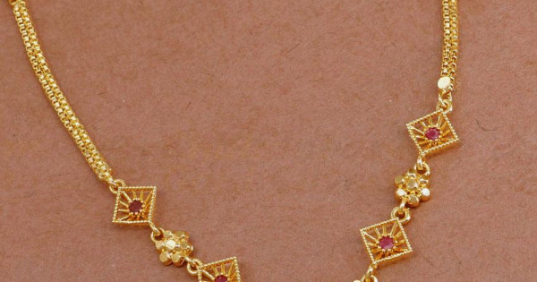 Simple Design Gold Plated Necklace With Ruby Stone Charms NCKN3646