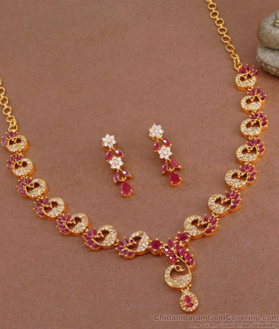 Bridal Design Gold Necklace Single Ruby Stone Jewelry NCKN2393
