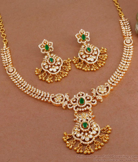 Fancy Peacock Pattern Multi Stone Chain Necklace Design NCKN1020