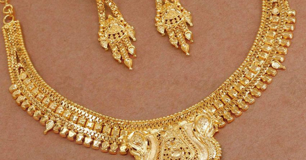 Two Gram Gold Necklace Set Calcutta Pattern For Brides NCKN3671