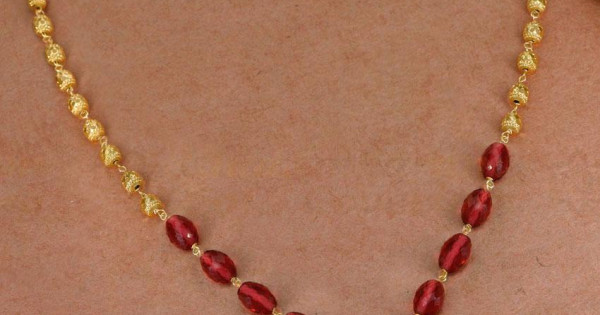 Trendy Big Ruby Stone 1 Gram Gold Necklace Beads Chain Design NCKN3685