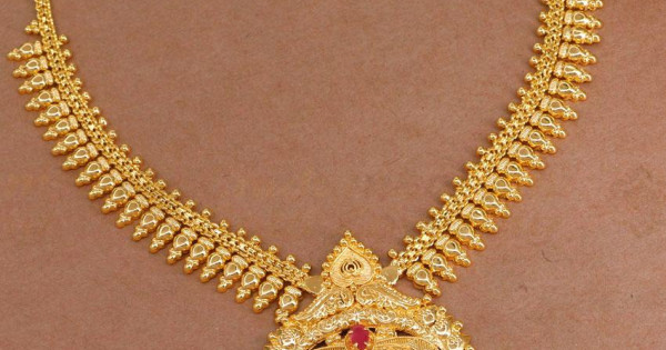 Trendy Heart Shaped Ruby Stone Necklace Gold Bridal Jewelry NCKN3712
