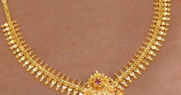 Pure Gold Tone Lakshmi Pendant Mullai Arumbu Necklace Design NCKN3714