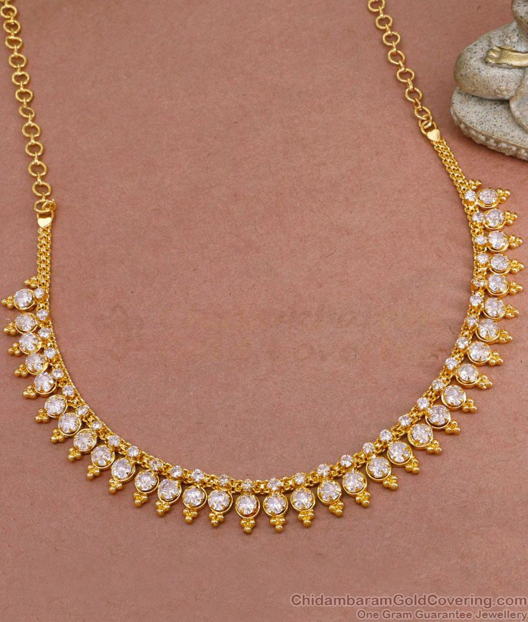 Full White Stone Gold Imitation Necklace Close Neck Design NCKN3741