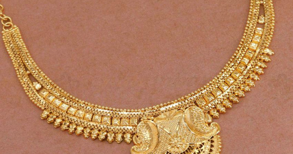 Beautiful Calcutta Pattern Gold Mango Necklace For Marriage NCKN3751