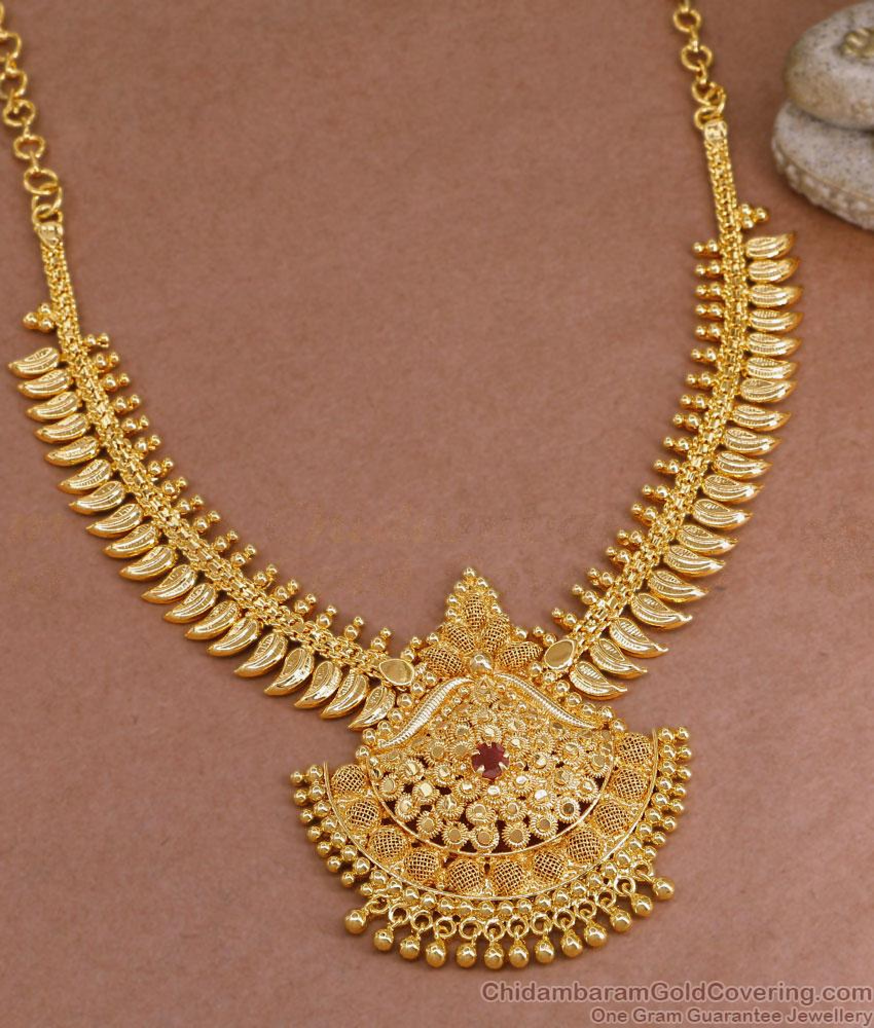 Single Ruby Stone Micro Gold Plated Necklace Mulliapoo Design NCKN3825
