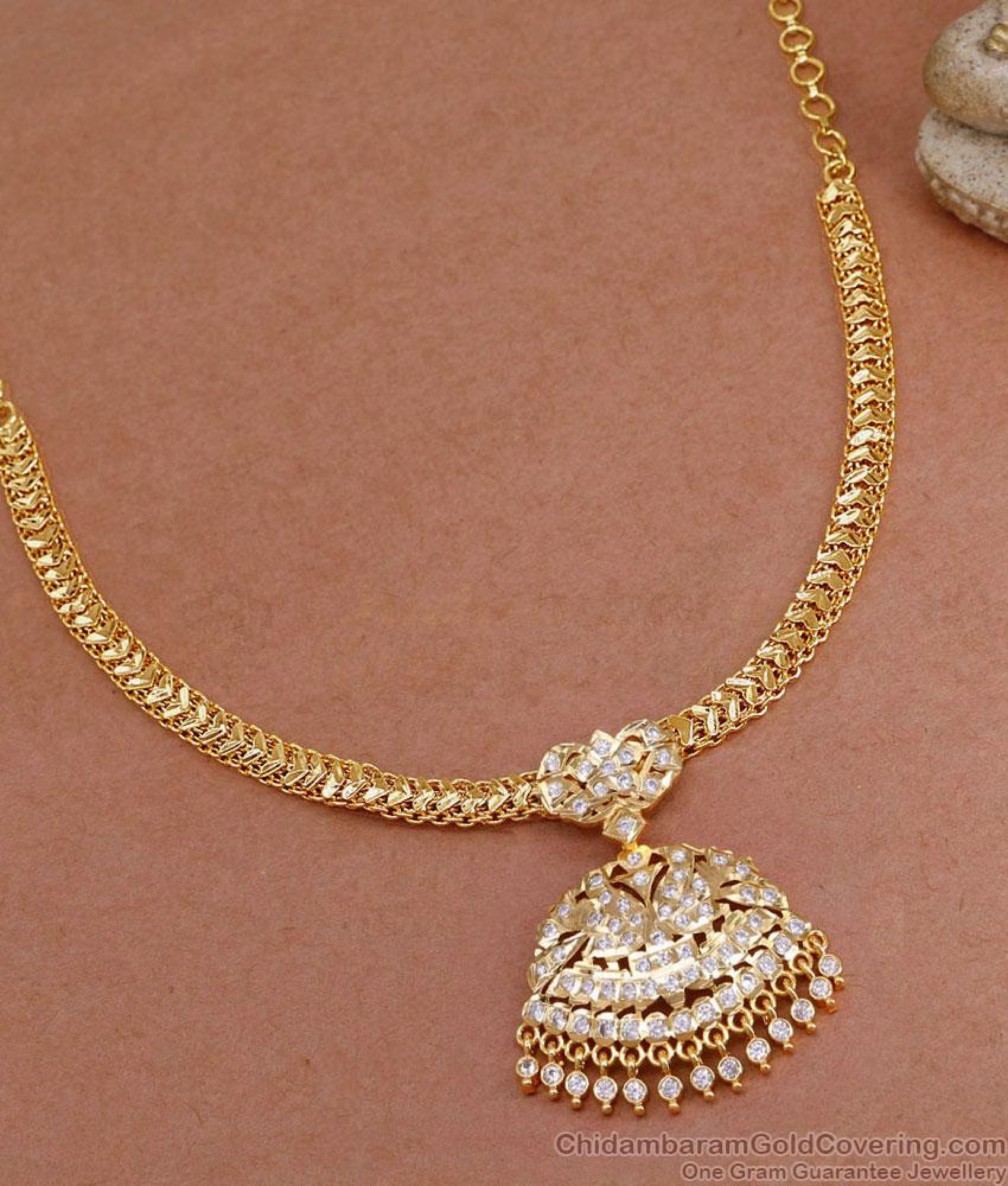 New Arrival White Stone Impon Attigai Heart Chain Design NCKN3854