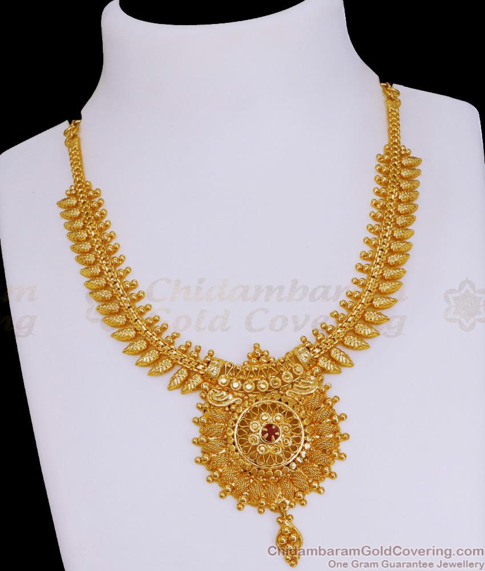 Beautiful Mullai Arumbu Design 1 Gram Gold Necklace Design NCKN3872