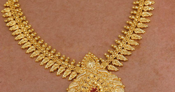 Single Ruby Stone Mullai Arumbu Design Gold Plated Necklace Online NCKN3885