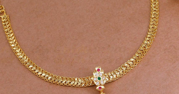 Multi Color Stone Impon Attigai Gold Plated Heart Chain Design NCKN3897