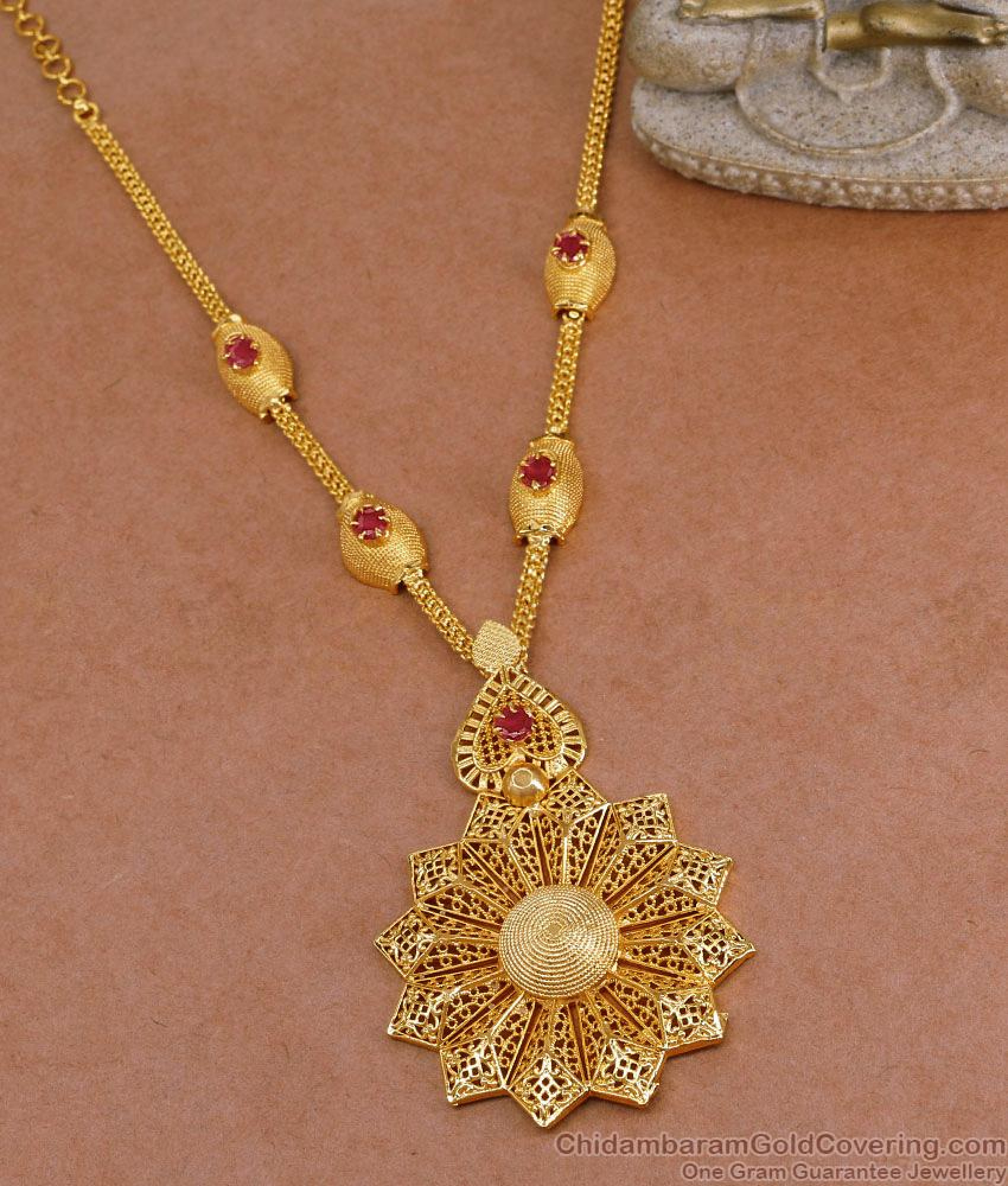 Trendy Ruby White Stone Floral Gold Plated Necklace With Ruby Stone ...
