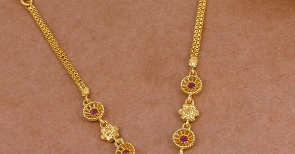 Stylish Ruby Stone Gold Plated Necklace Floral Design NCKN3981