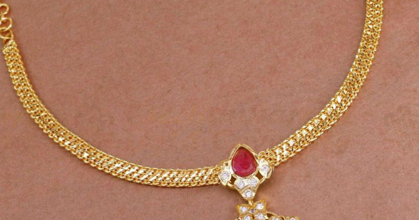 Big Ruby Stone Impon Gold Attigai Necklace For Bridal Wear NCKN3996