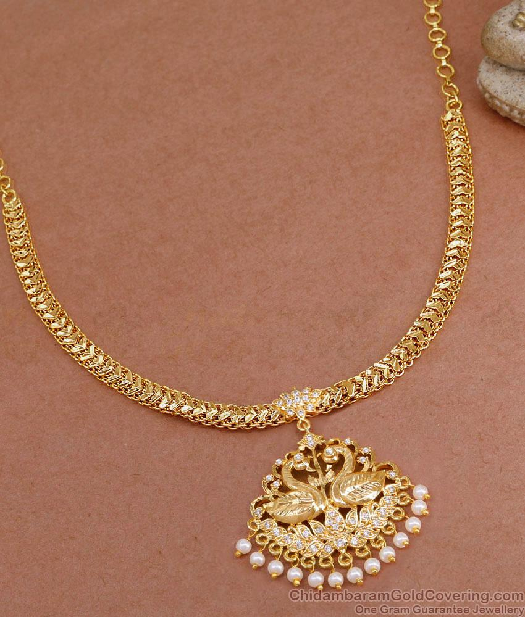 Latest Peacock Design Gold Attigai Necklace Pearl Jewelry NCKN4030