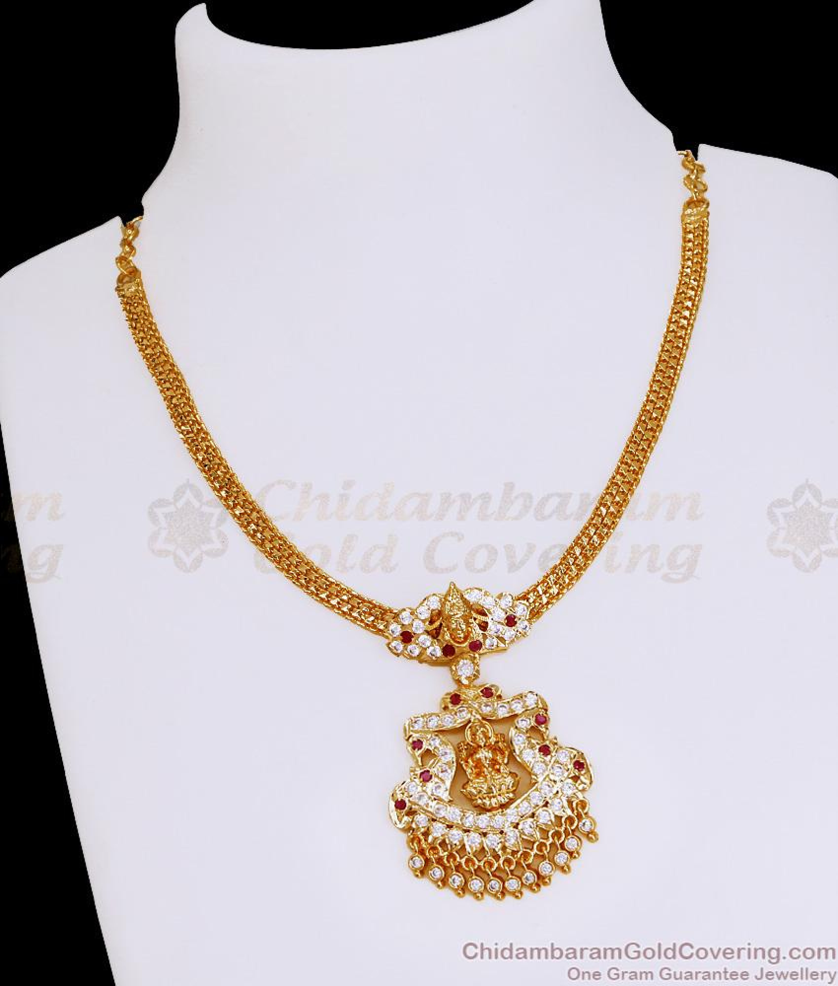 Traditional Impon Attigai Ruby White Stone Lakshmi Design NCKN4031