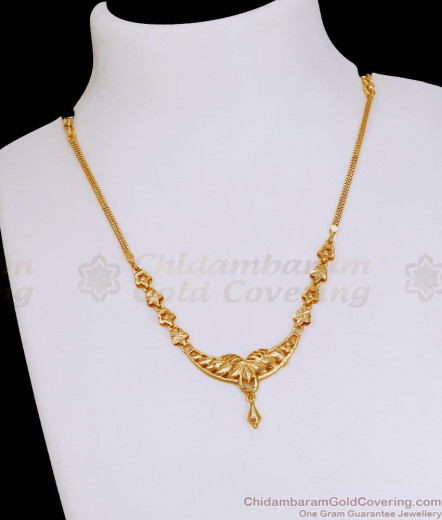 Latest Matt Finish Gold Imitation Long Necklace Without Stone NCKN4058