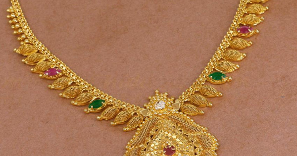 Latest Bridal Wear Net Pattern Gold Necklace With Multi Stone NCKN4064