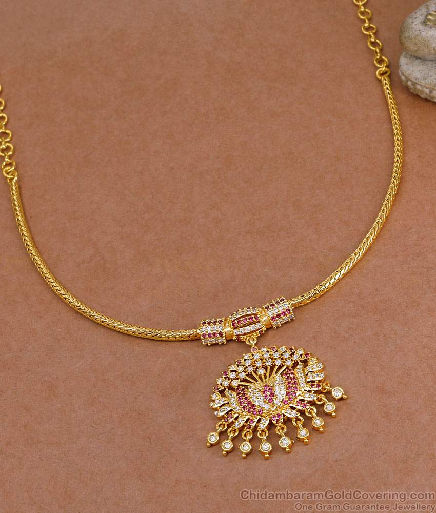 Buy Ruby White Stone Gold Covering Necklace For Women Wedding NCKN4112