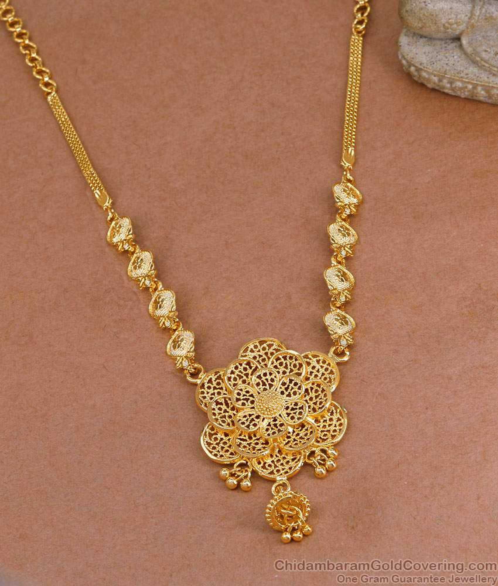 High Quality 1 Gram Gold Necklace Floral Design For Party Wear NCKN4144
