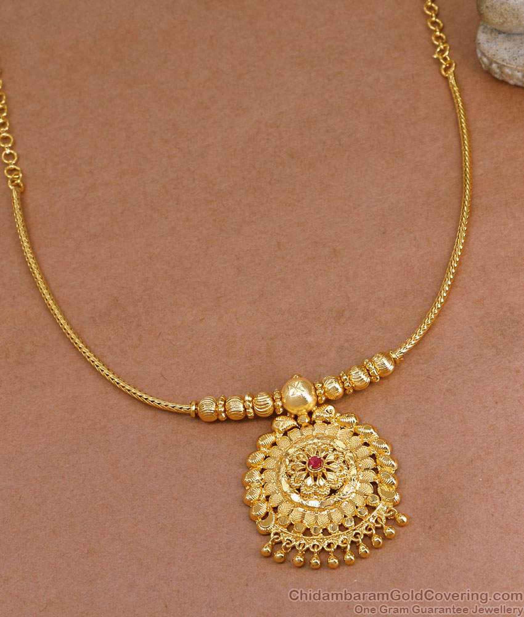 Traditional Gold Imitation Ruby Stone Necklace Kodi Chain Design NCKN4148