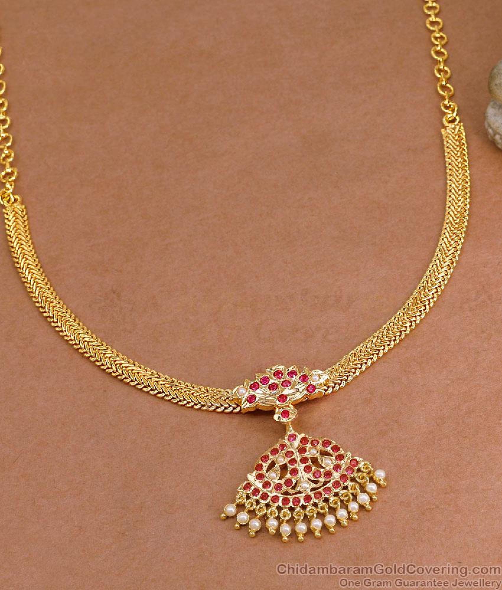 Stylish Ruby Stone Impon Attigai Gold Polish Pearl Jewelry For Brides ...